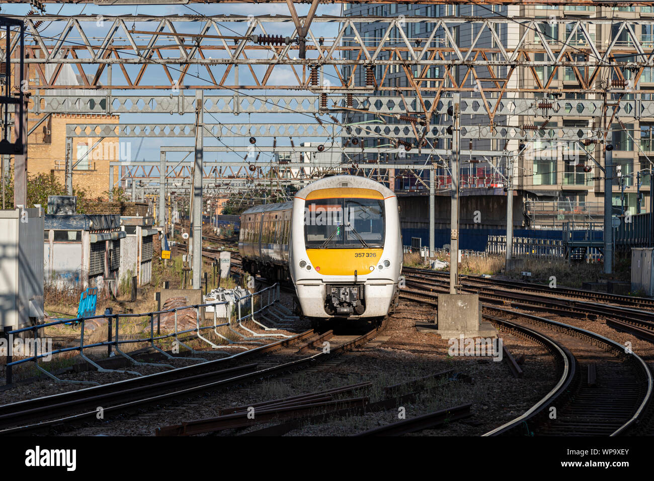 C2C Train under lattice work of multiple gantries near Fenchurch Street ...