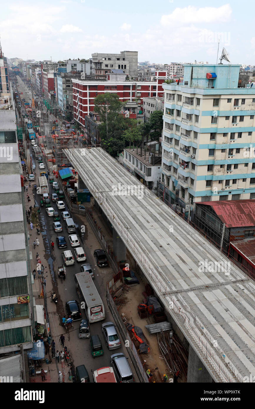 Dhaka, Bangladesh - September 06, 2019: The elevated way for metro rail ...