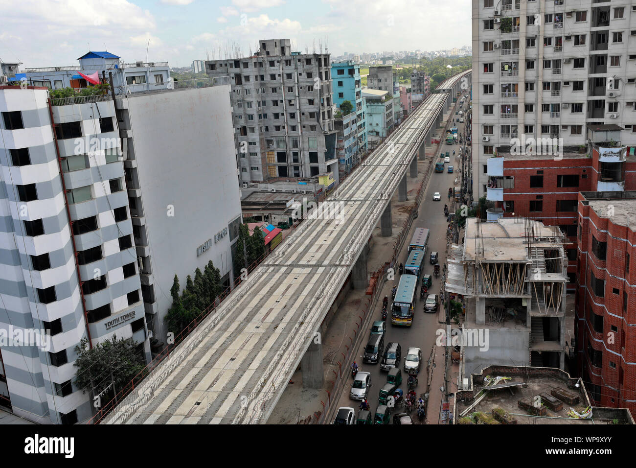 Dhaka, Bangladesh - September 06, 2019: The elevated way for metro rail ...