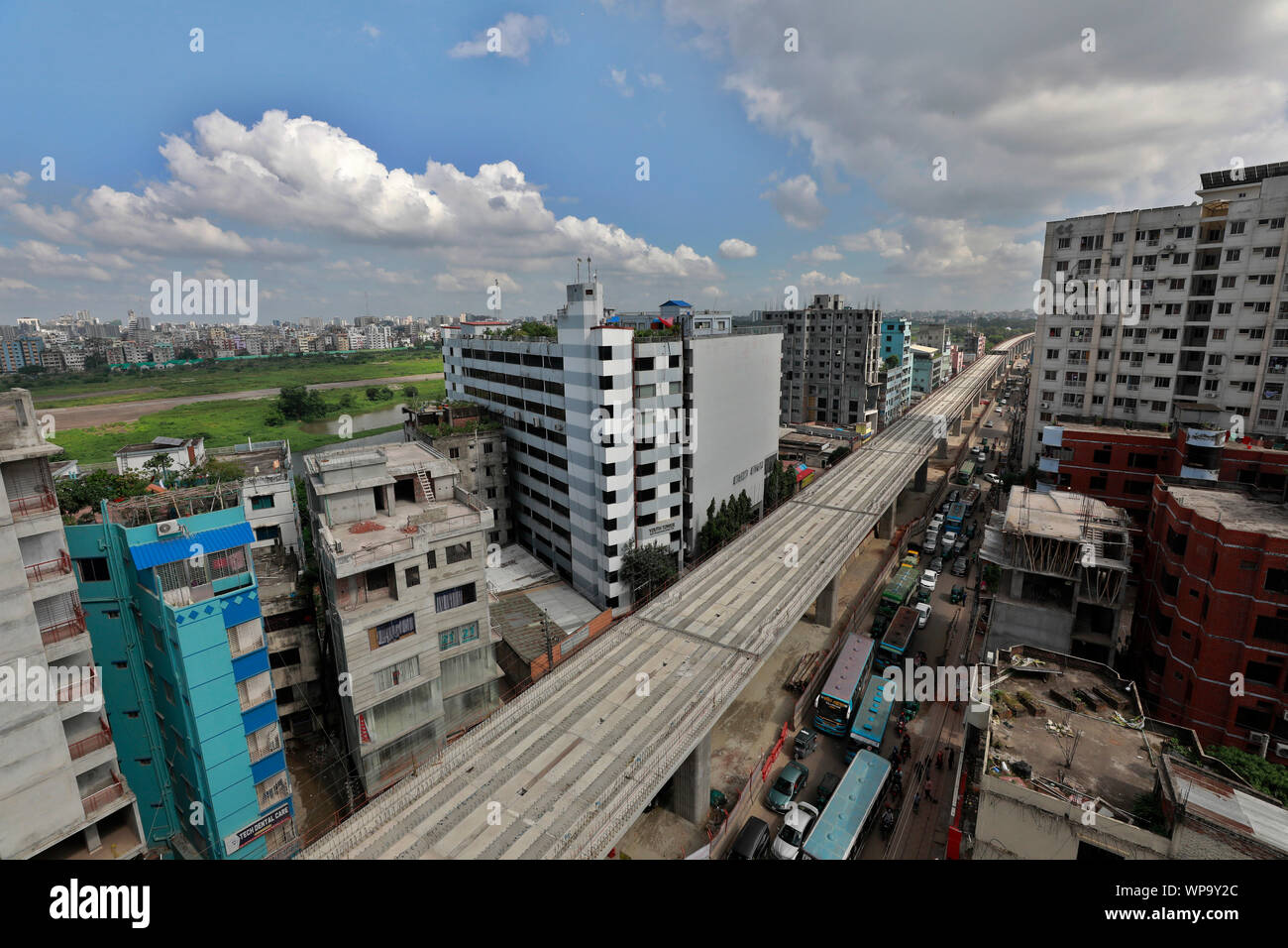 Dhaka, Bangladesh - September 06, 2019: The elevated way for metro rail ...