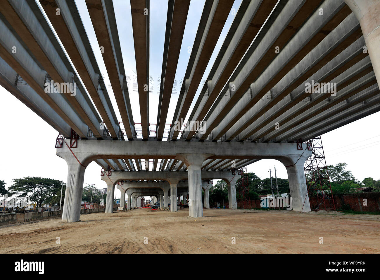 Dhaka, Bangladesh - September 06, 2019: The elevated way for metro rail ...
