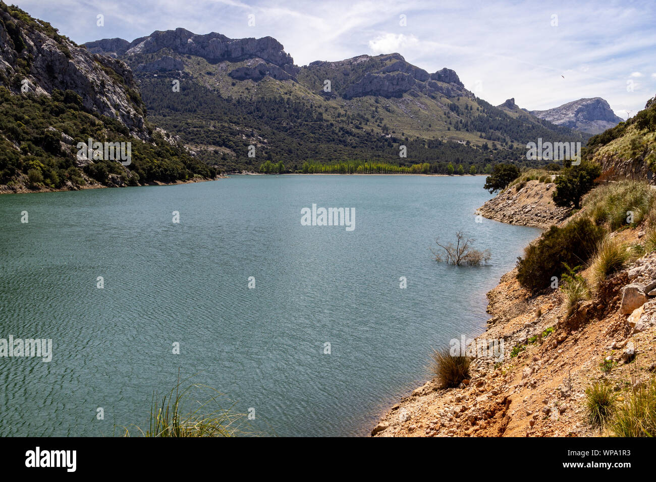 Damned lake, water reservoir Gorg Blau on balearic island Mallorca ...