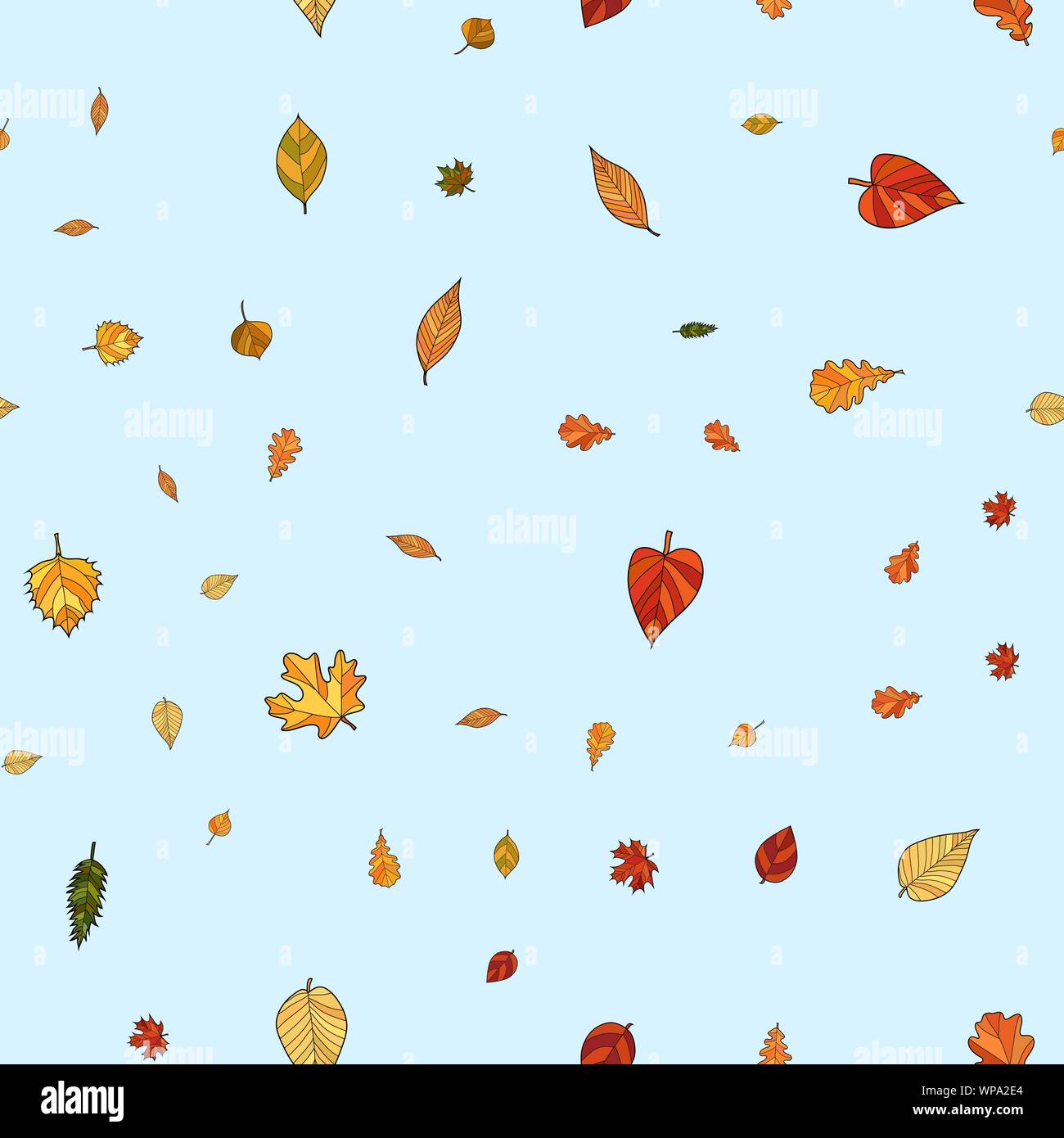 abstract vector doodle autumn leaves seamless pattern - leaves are ...