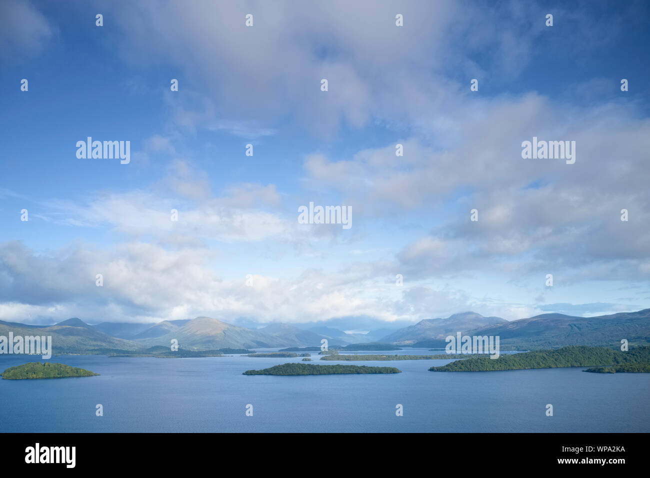 Loch Lomond aerial birdseye view from above showing islands in the ...
