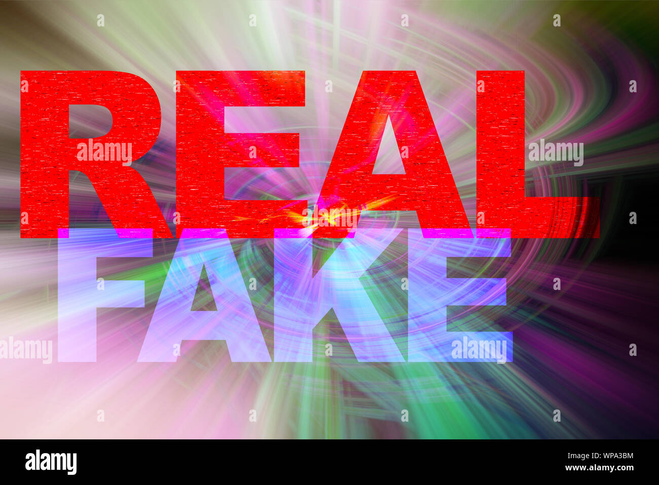 real and fake words illustration, lie concepts Stock Photo - Alamy