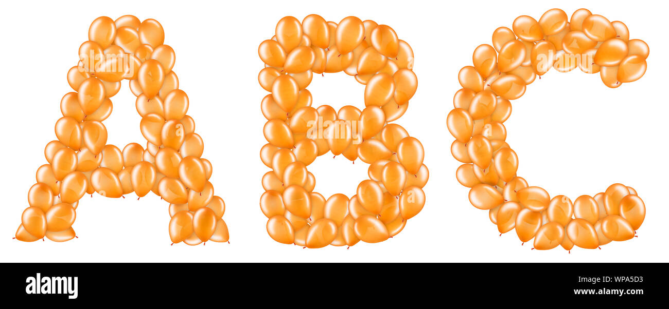 Set of orange letters from helium balloons part of English alphabet ...