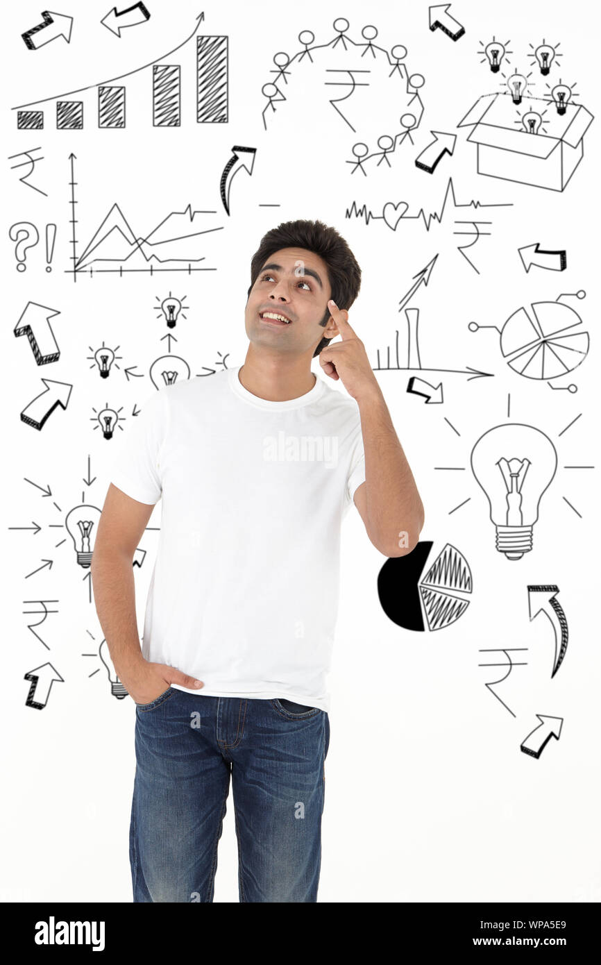 Young man thinking his future plan Stock Photo - Alamy