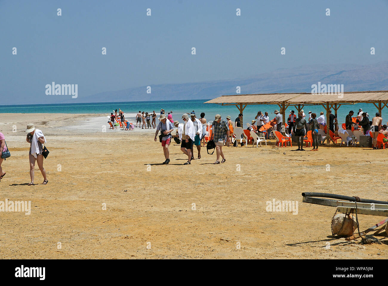 Tourist at the Ein Gedi Beach of the Dead Sea, Israel Stock Photo - Alamy