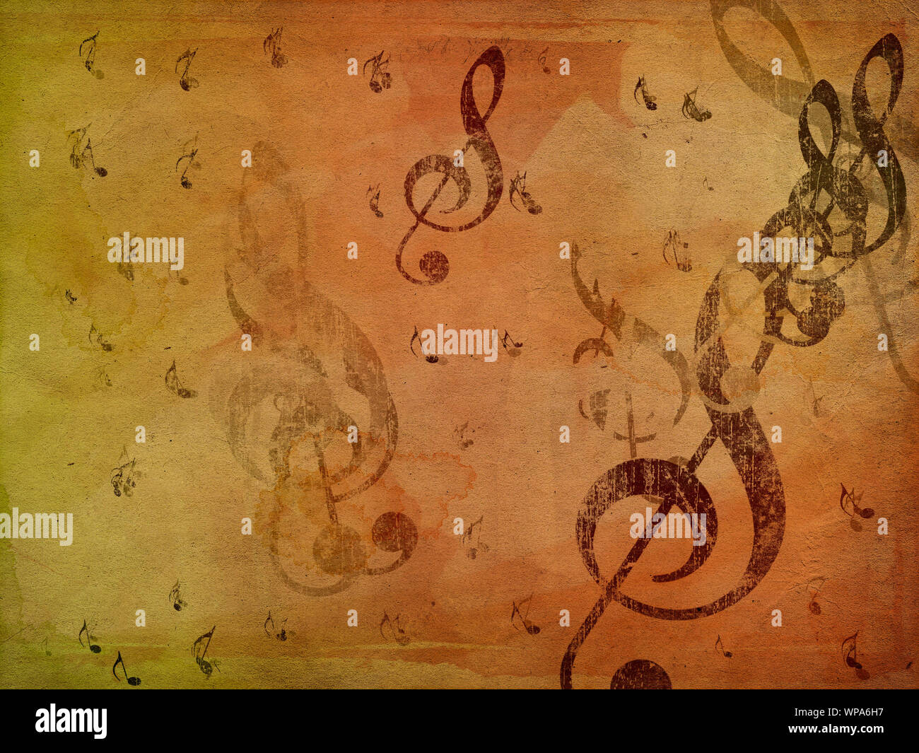 Grunge illustration of music notes on old paper background Stock Photo ...