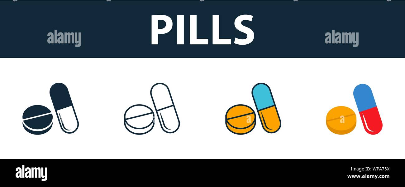 Pills icon set. Four elements in diferent styles from medicine icons ...