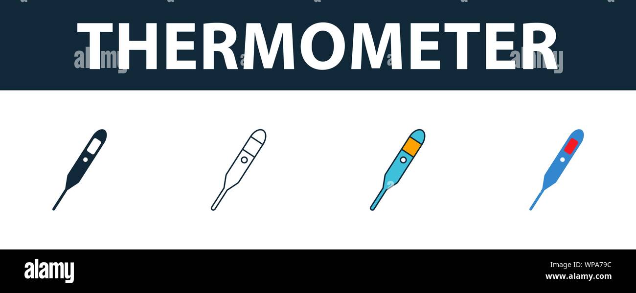 Thermometer icon set. Four elements in diferent styles from medicine ...