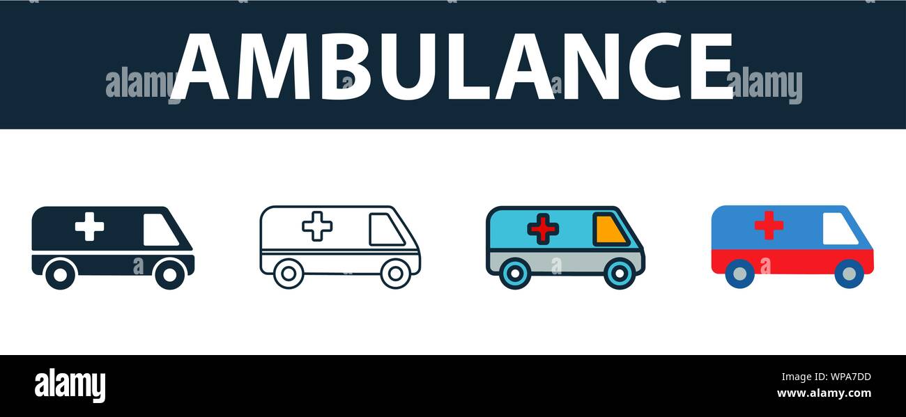 Ambulance icon set. Four elements in diferent styles from medicine ...
