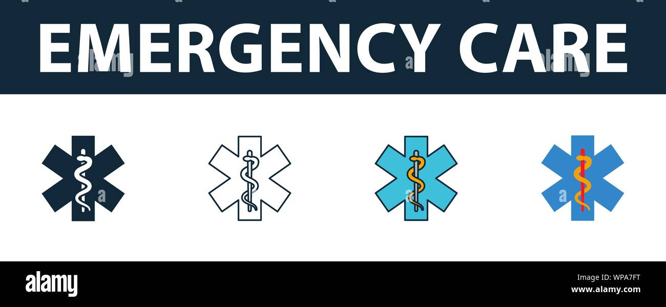 Emergency Care icon set. Four elements in diferent styles from medicine ...