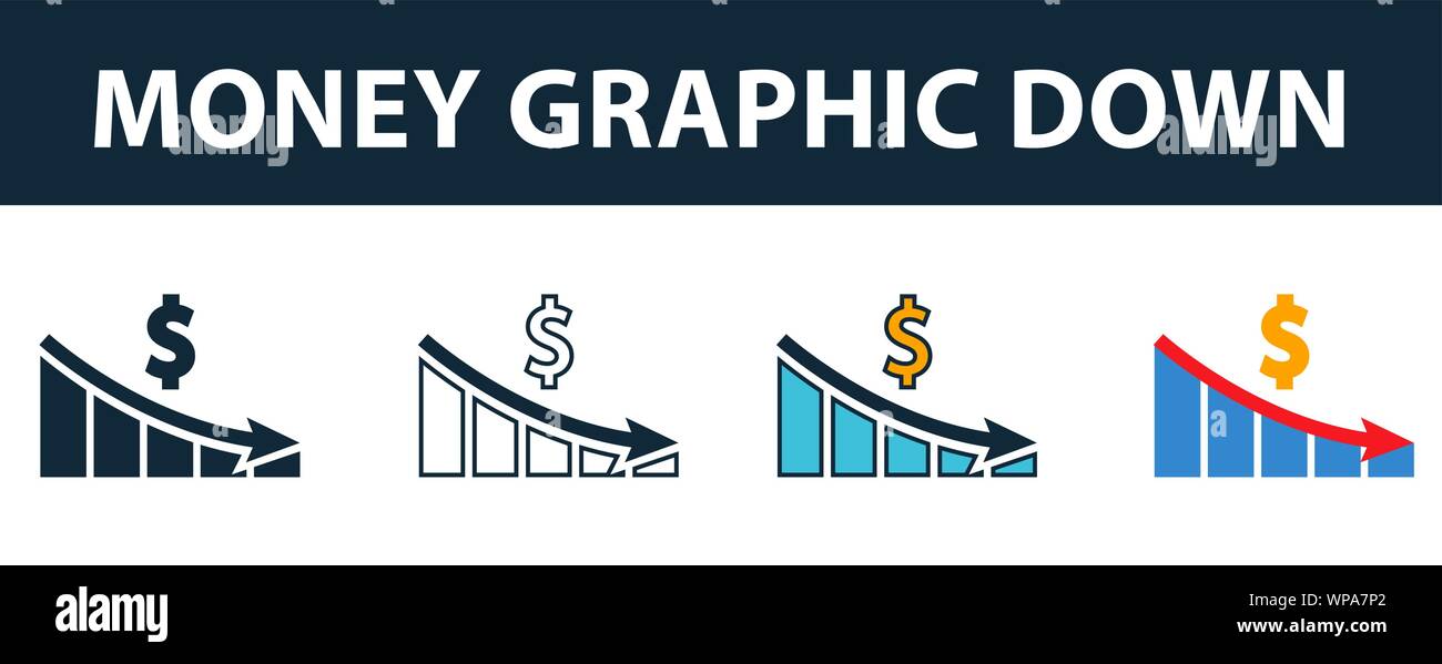 Money Graphic Down icon set. Four elements in diferent styles from ...