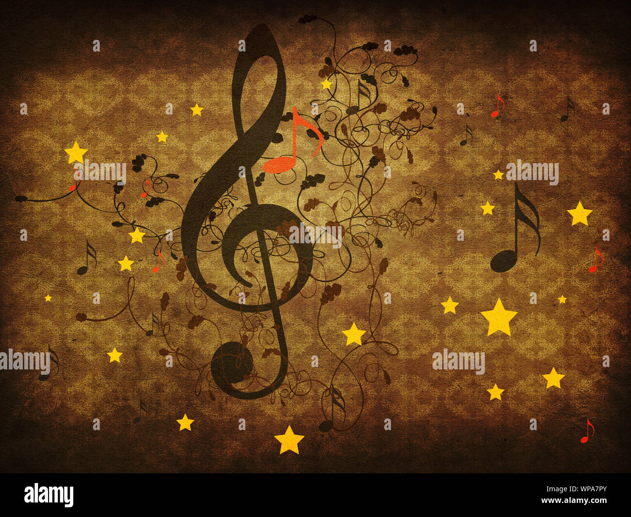 Illustration of abstract grunge retro musical background with floral ...