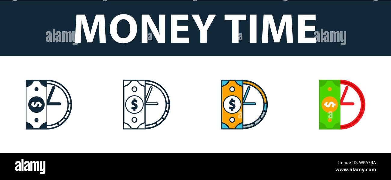 Money Time icon set. Four elements in diferent styles from money icons ...