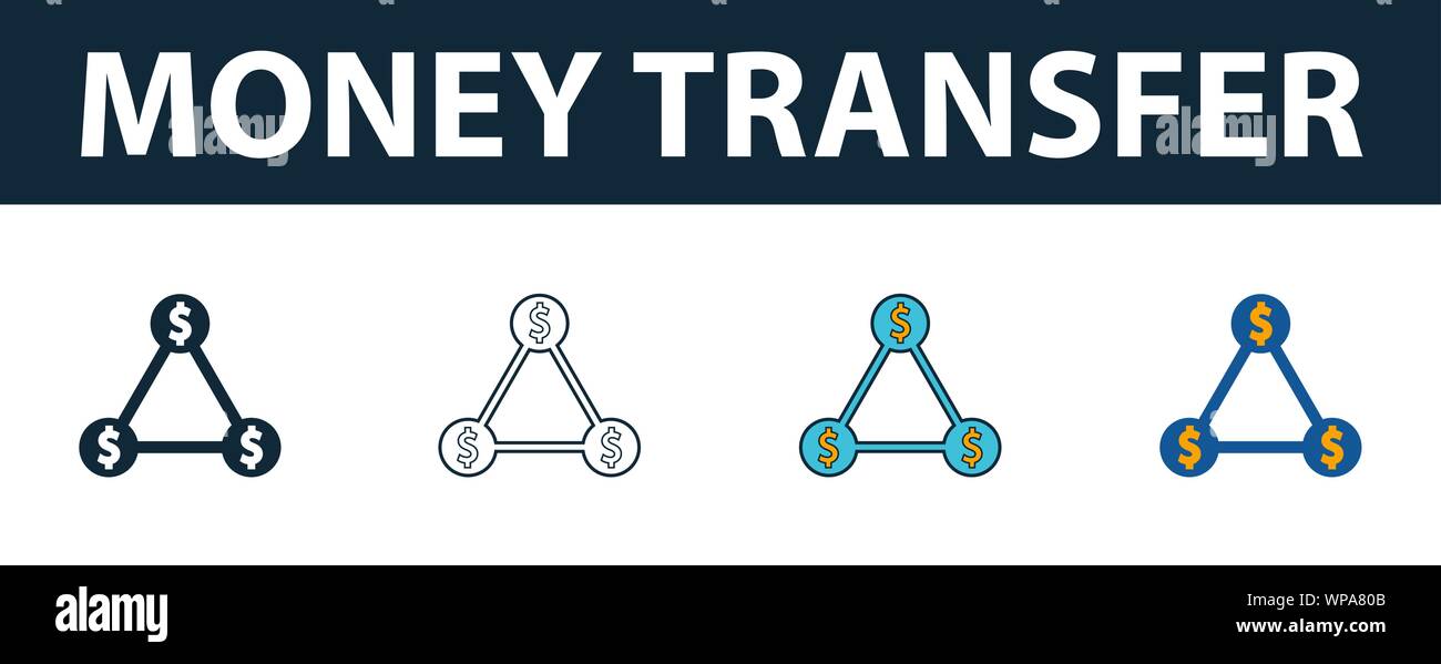 Money Transfer icon set. Four elements in diferent styles from money ...
