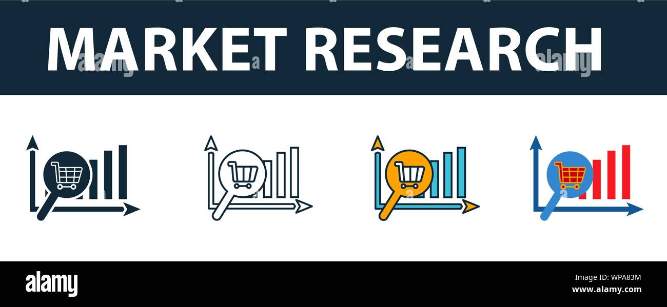 Market Research icon set. Four elements in diferent styles from online ...