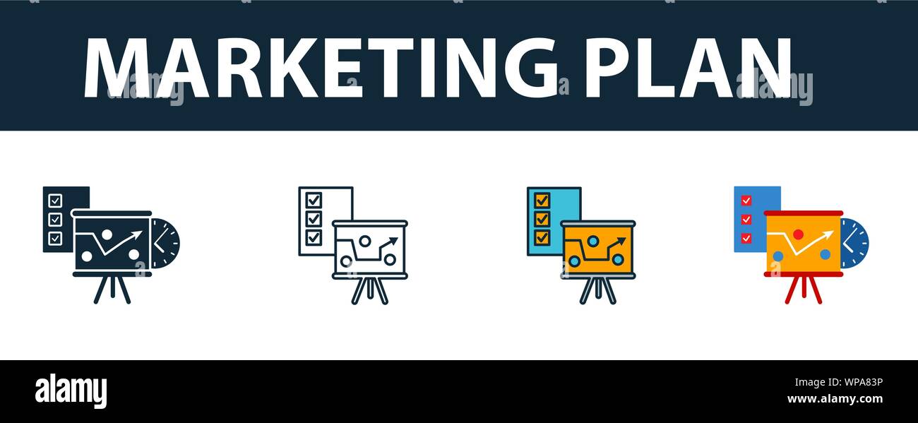 Marketing Plan icon set. Four elements in diferent styles from online ...