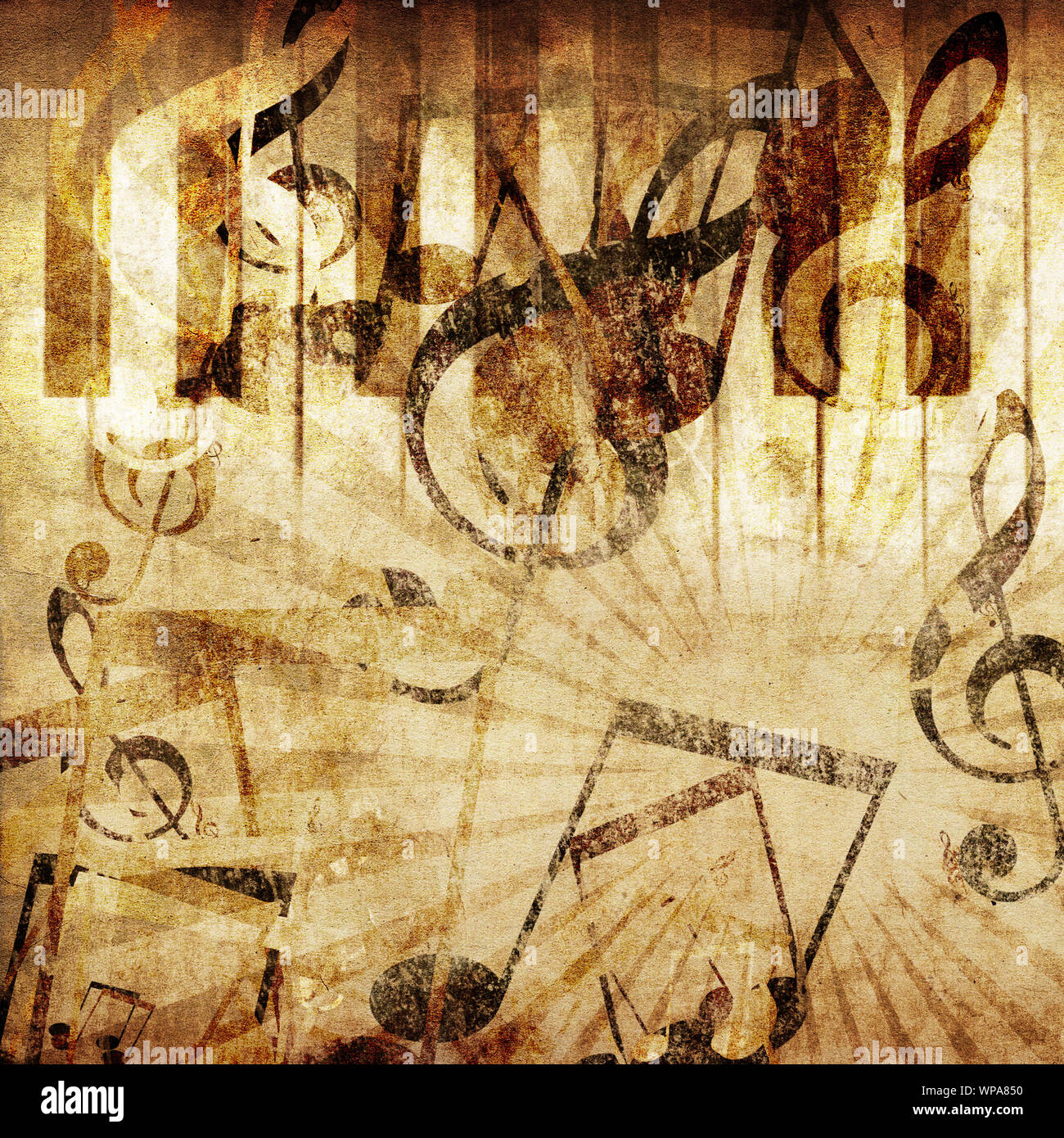 Grunge illustration of vintage music concept background with piano ...
