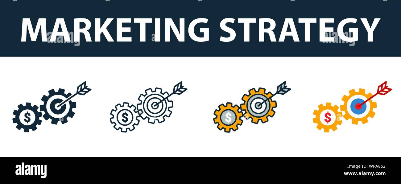 Marketing Strategy icon set. Four elements in diferent styles from ...