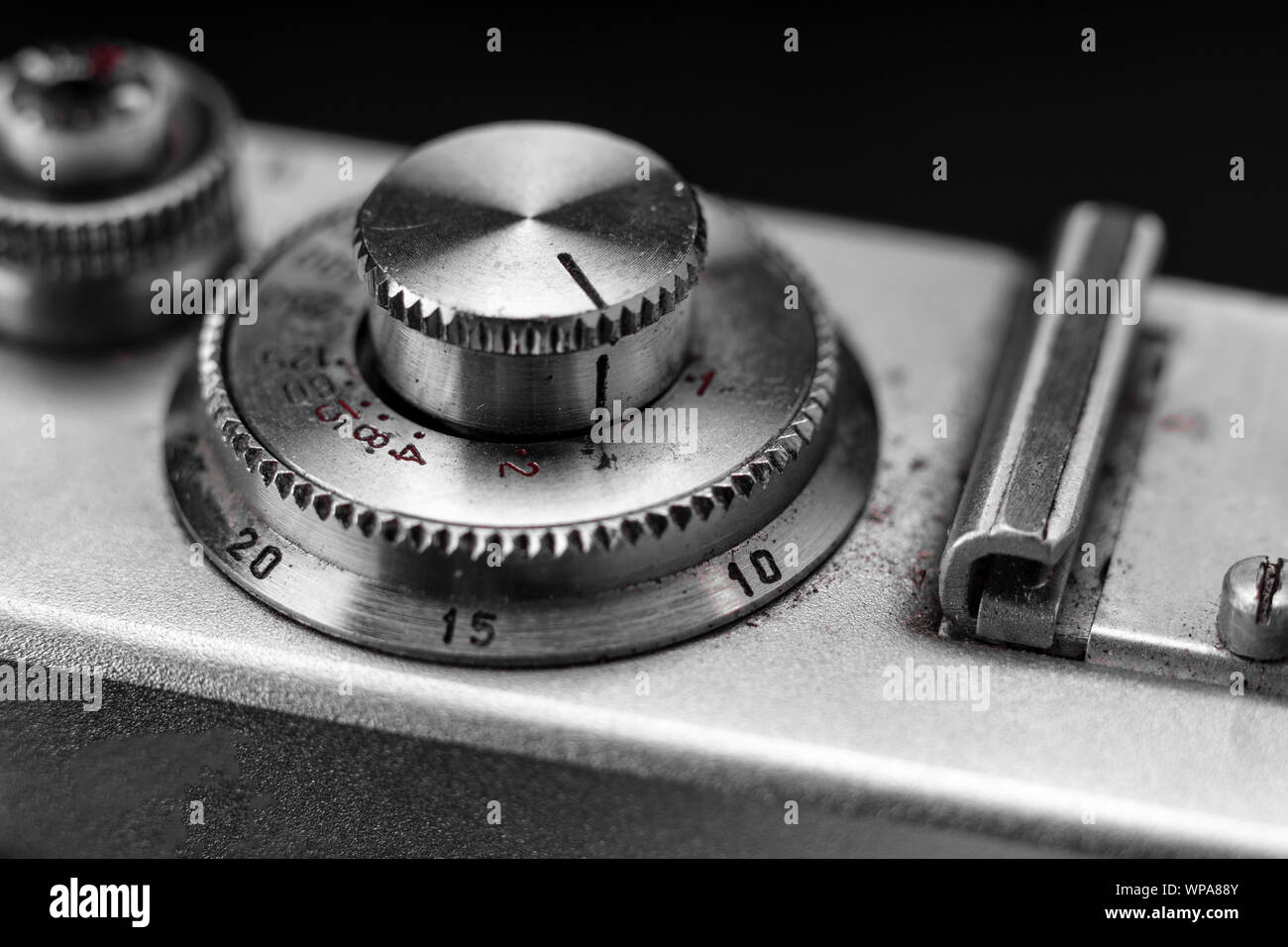 Retro vintage photo camera parts, metal aluminum, macro shot. Film ...