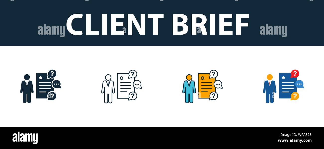 Client Brief icon set. Four elements in diferent styles from online ...