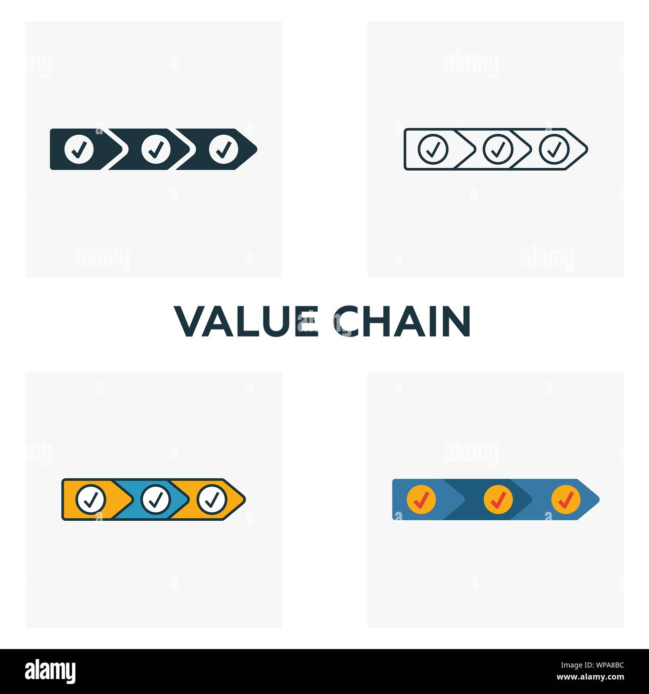 Value Chain Icon Set Four Elements In Diferent Styles From Industry 4