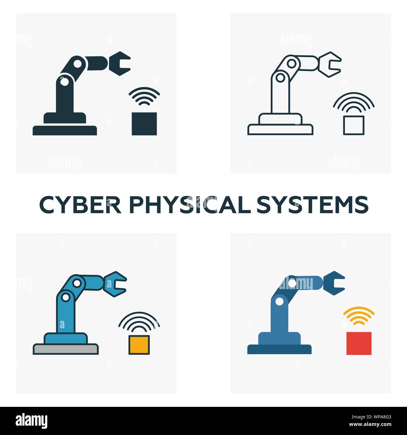 Cyber Physical Systems icon set. Four elements in diferent styles from ...