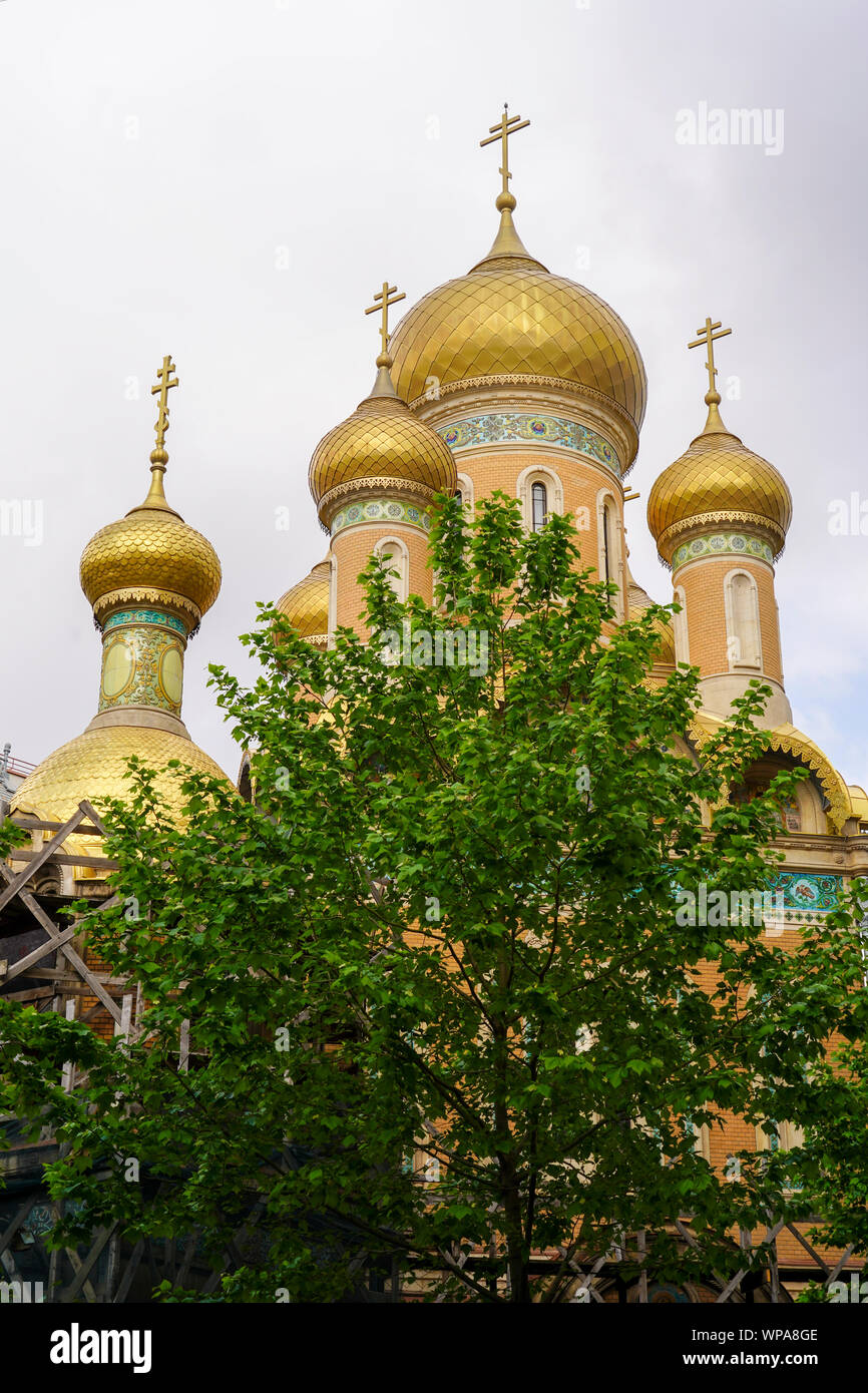 Domes and crucifixes on the Russian Church in Bucharest, Romania Stock ...