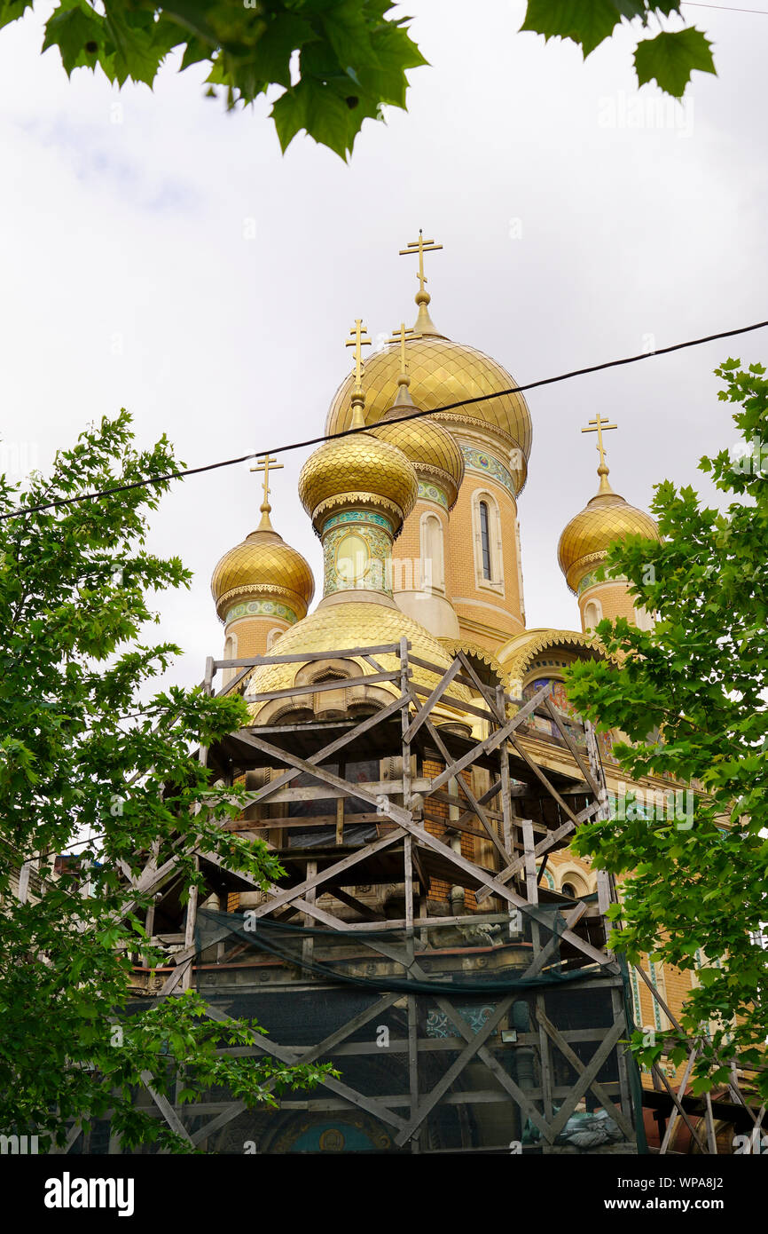 Domes and crucifixes on the Russian Church in Bucharest, Romania Stock ...