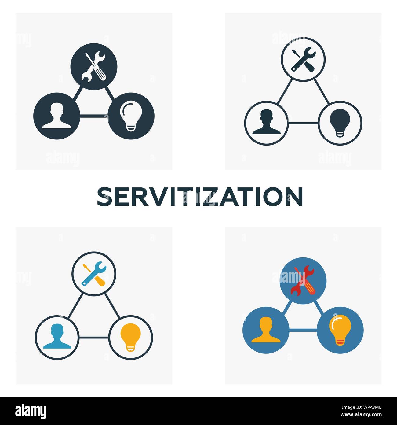 Servitization icon set. Four elements in diferent styles from industry ...