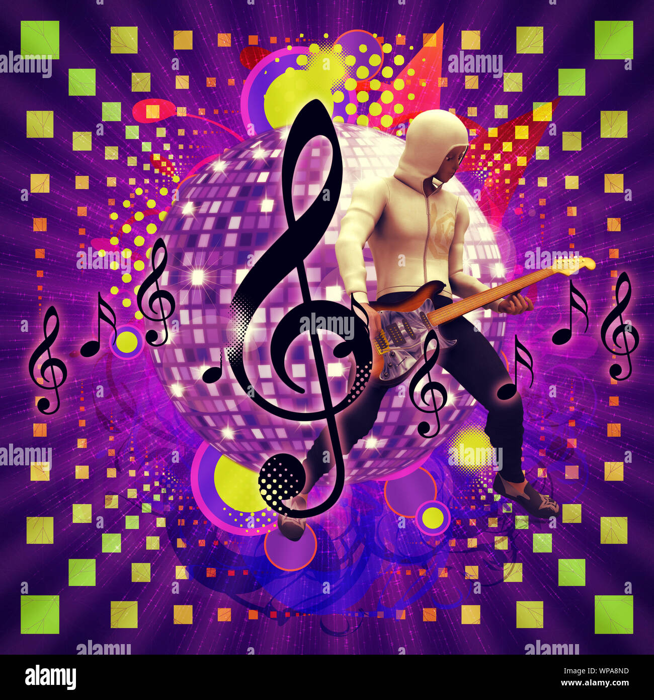 Illustration of abstract musical background with music notes and guitar ...