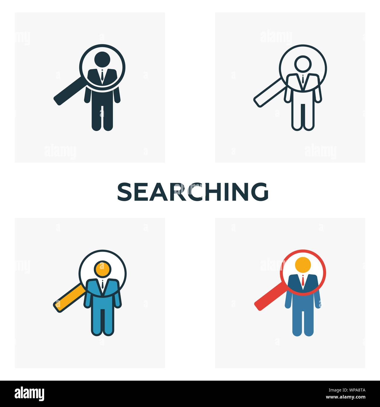 Searching icon set. Four elements in diferent styles from human ...