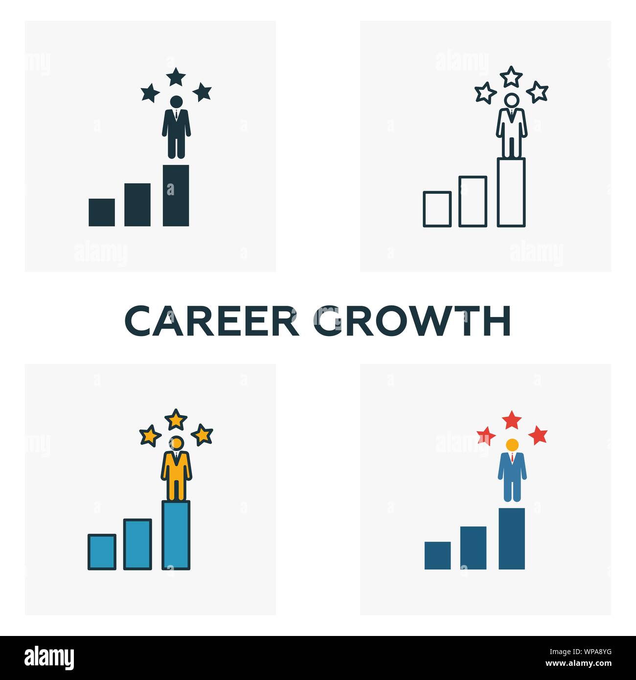 Career Growth icon set. Four elements in diferent styles from human ...