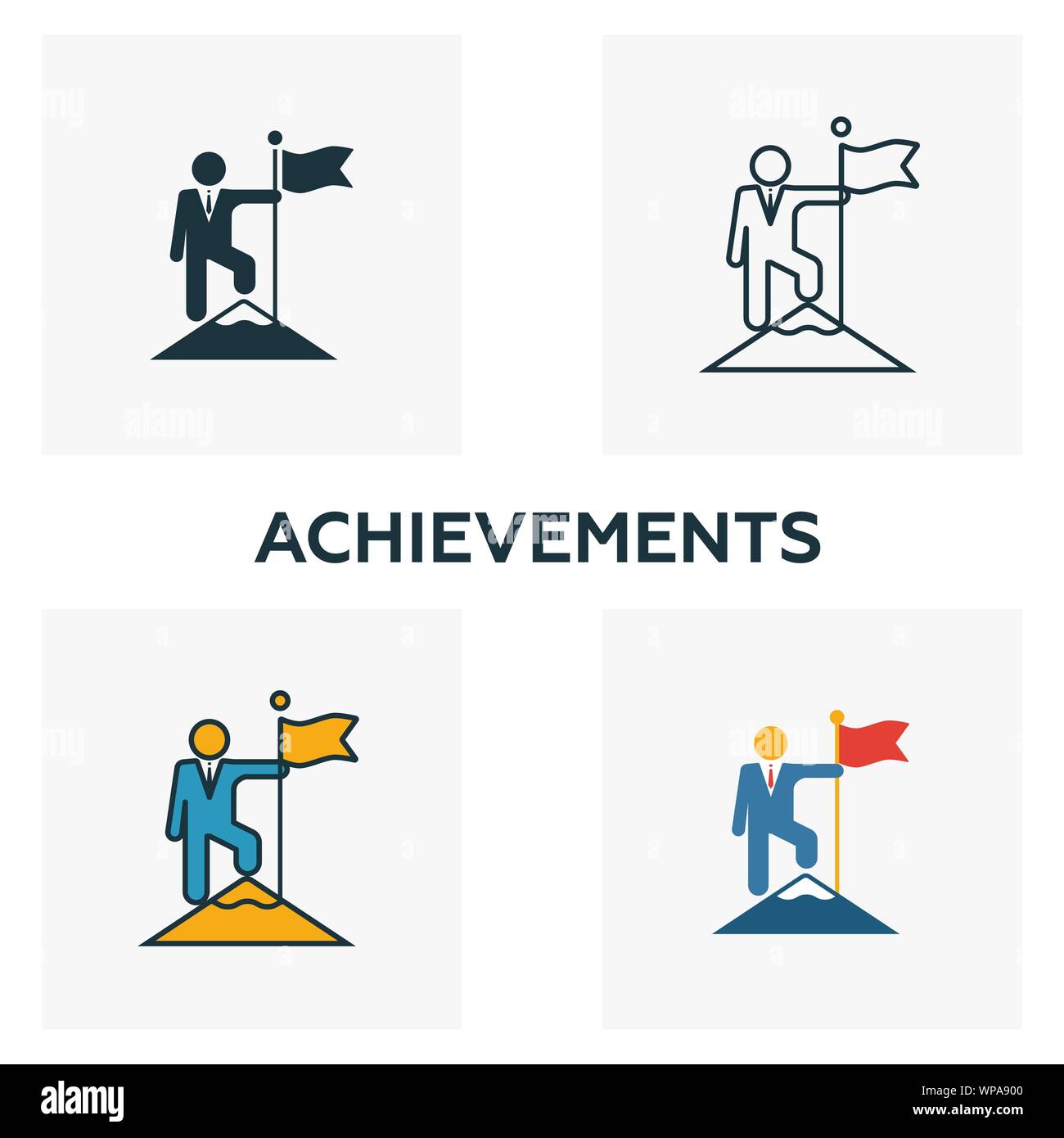 Achievements icon set. Four elements in diferent styles from human ...