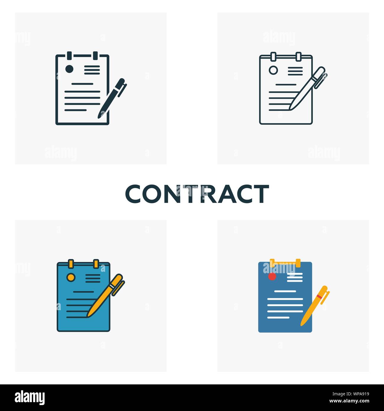 Contract icon set. Four elements in diferent styles from human ...