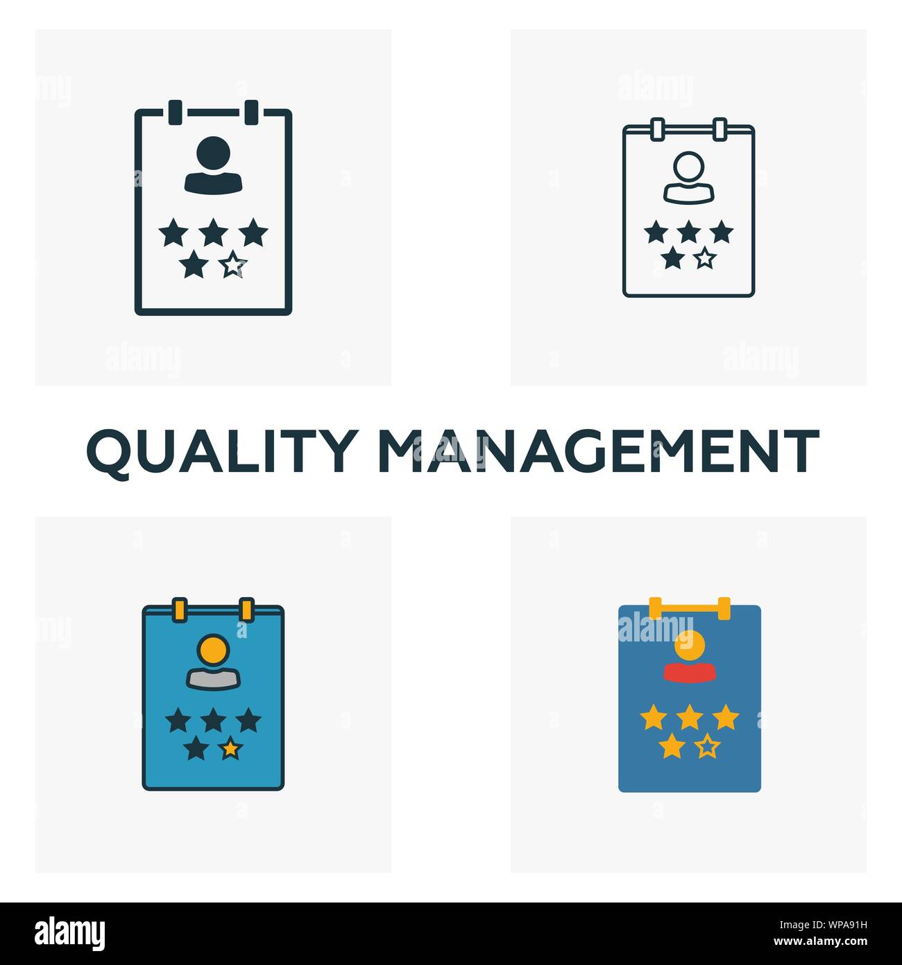 Quality Management icon set. Four elements in diferent styles from ...
