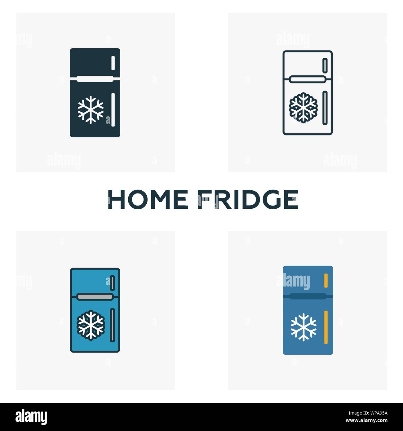 Home Fridge icon set. Four elements in diferent styles from household ...