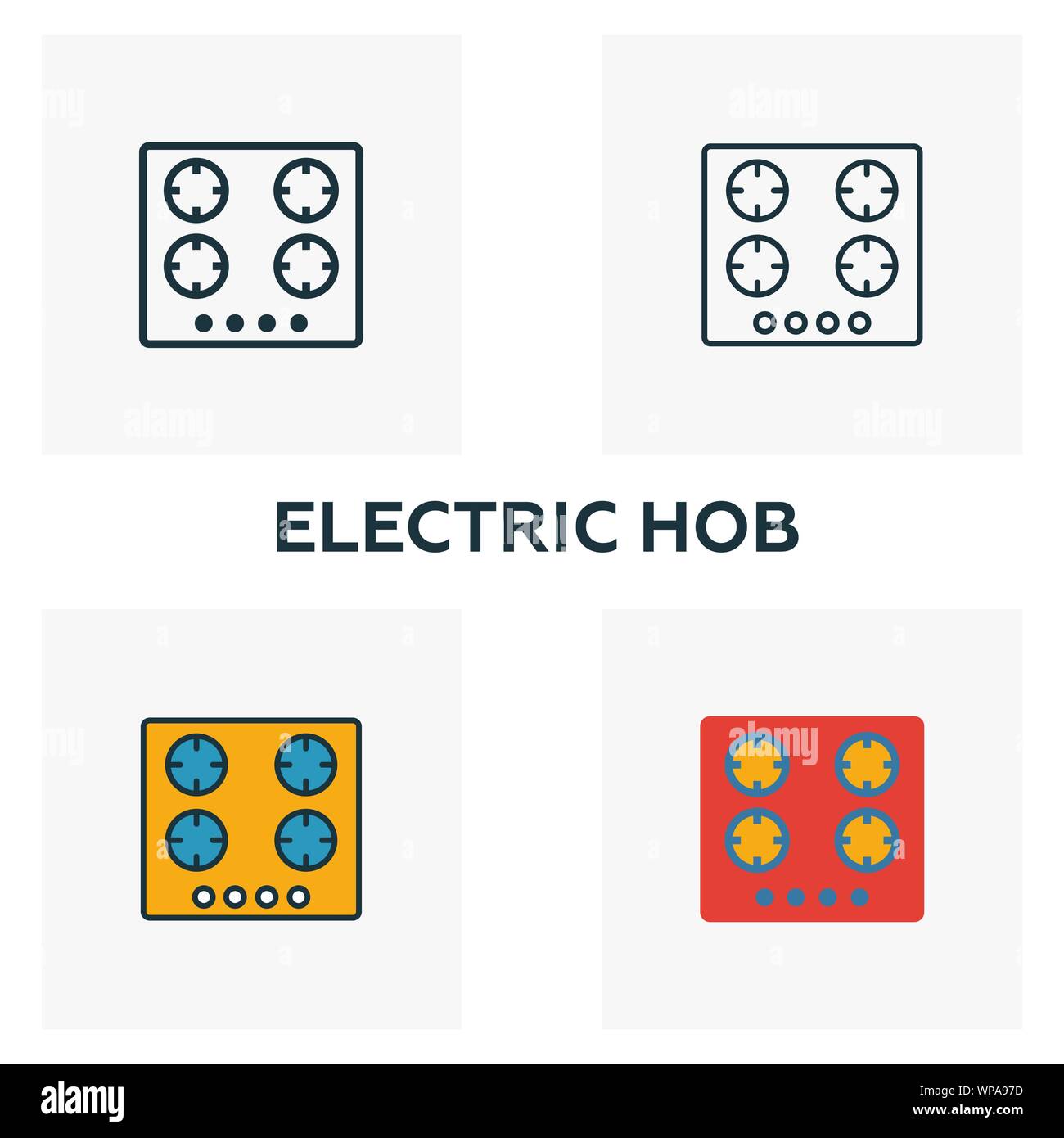 Electric Hob icon set. Four elements in diferent styles from household ...