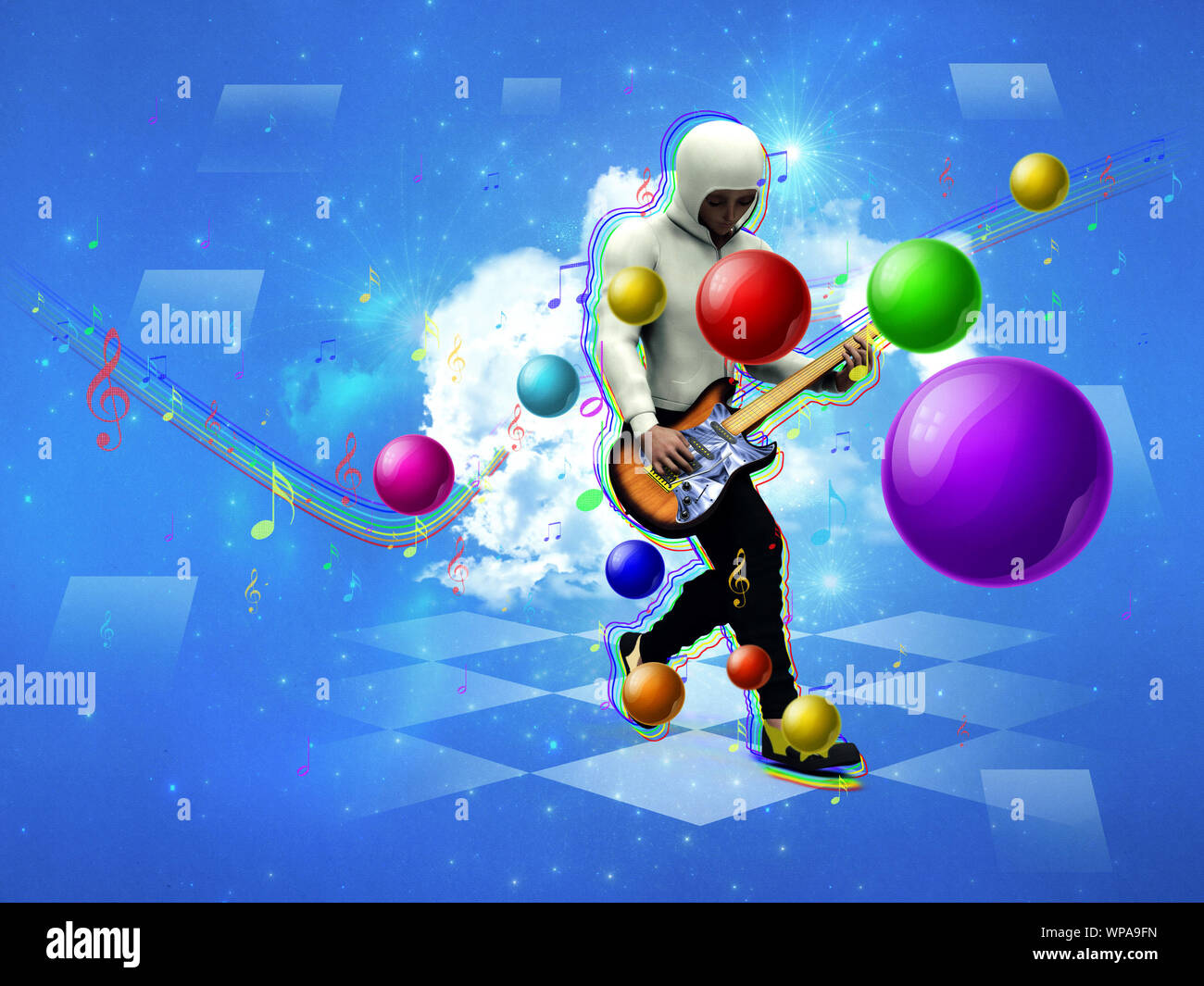 Abstract illustration of guitar player dancing background Stock Photo ...