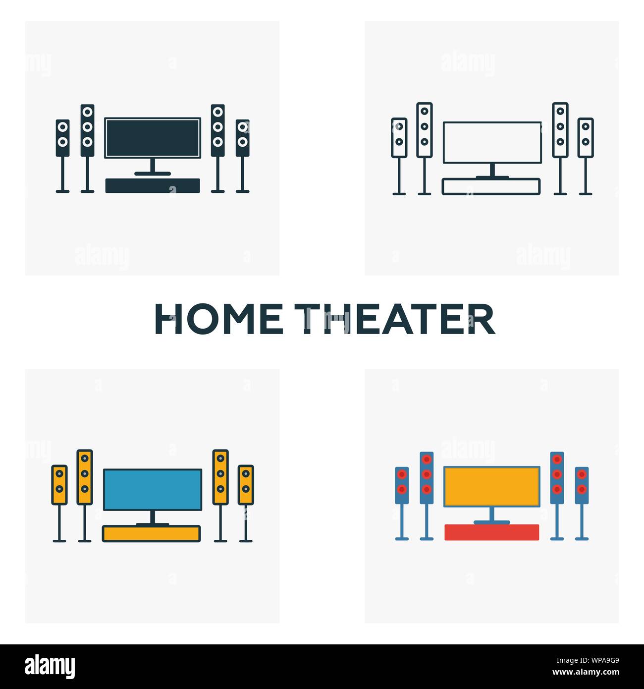 Home Theater icon set. Four elements in diferent styles from household ...