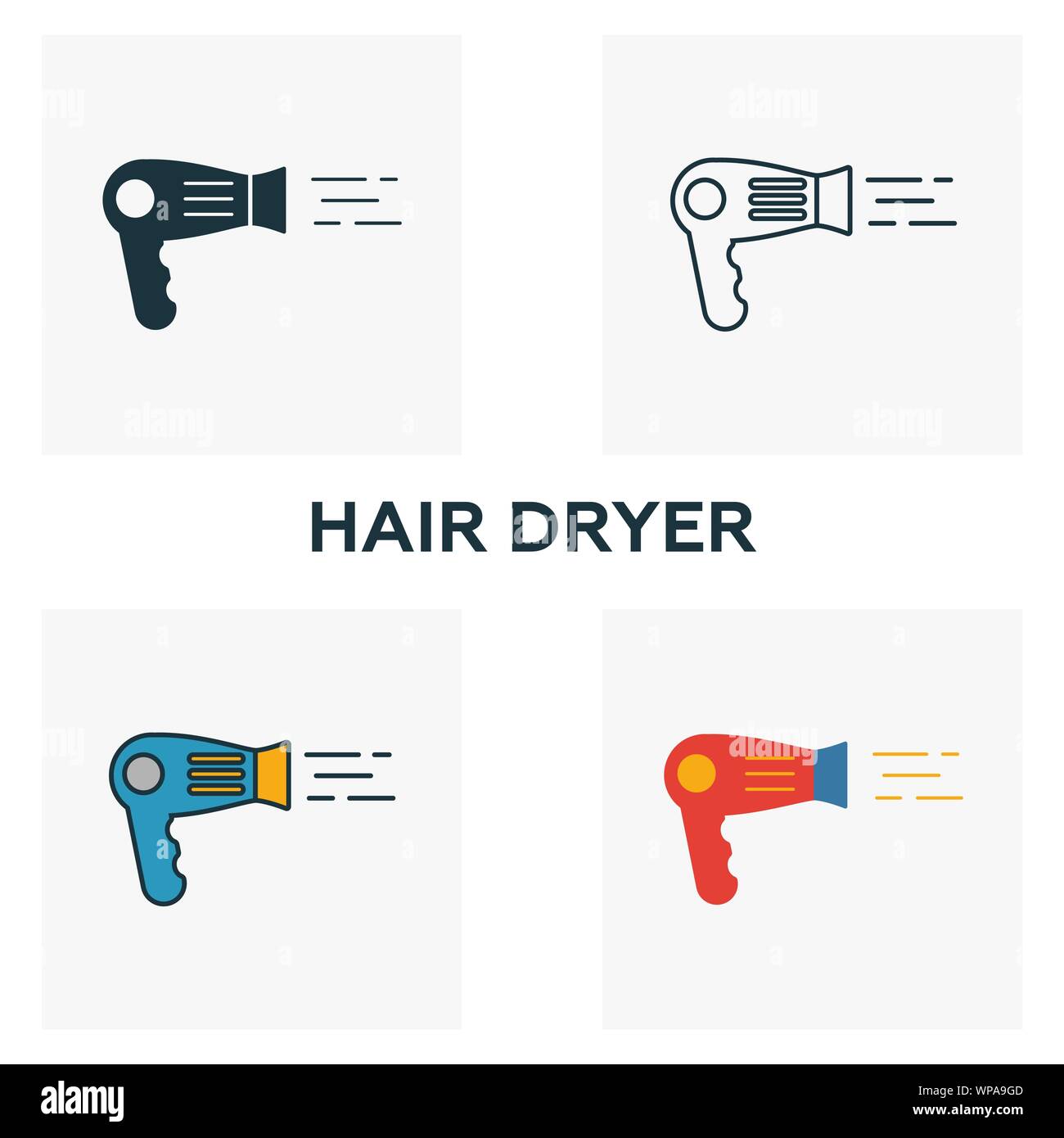 Hair Dryer Icon Set Four Elements In Diferent Styles From Household Icons Collection Creative