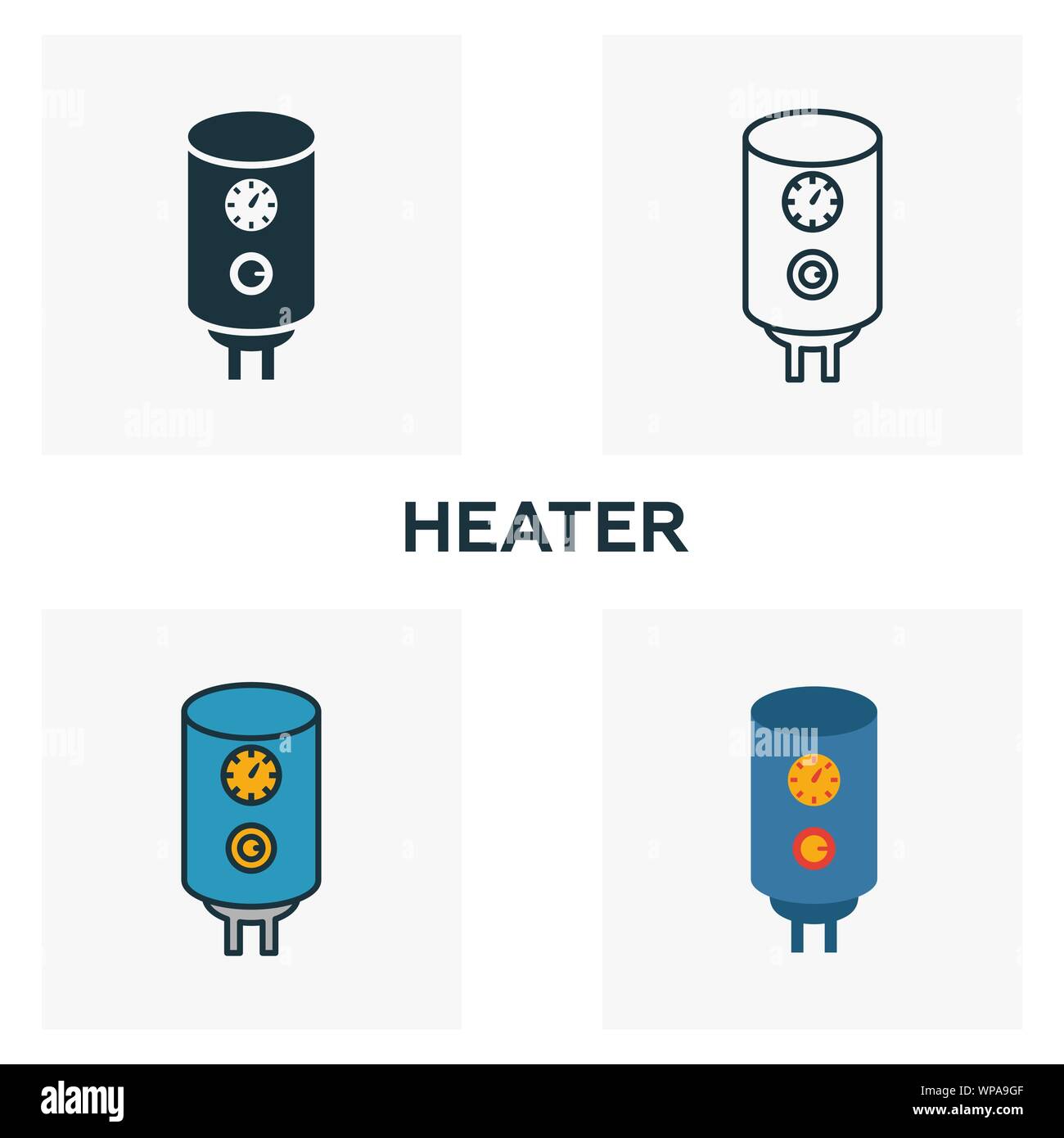Heater icon set. Four elements in diferent styles from household icons ...