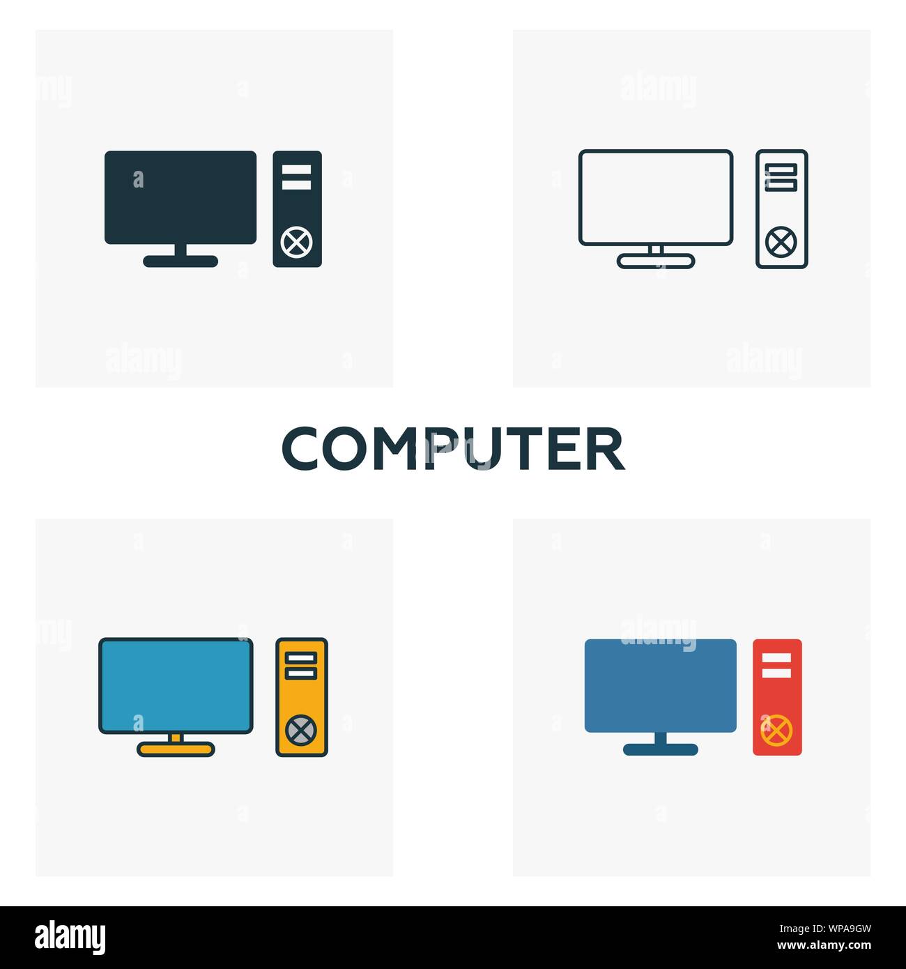 Computer icon set. Four elements in diferent styles from household ...