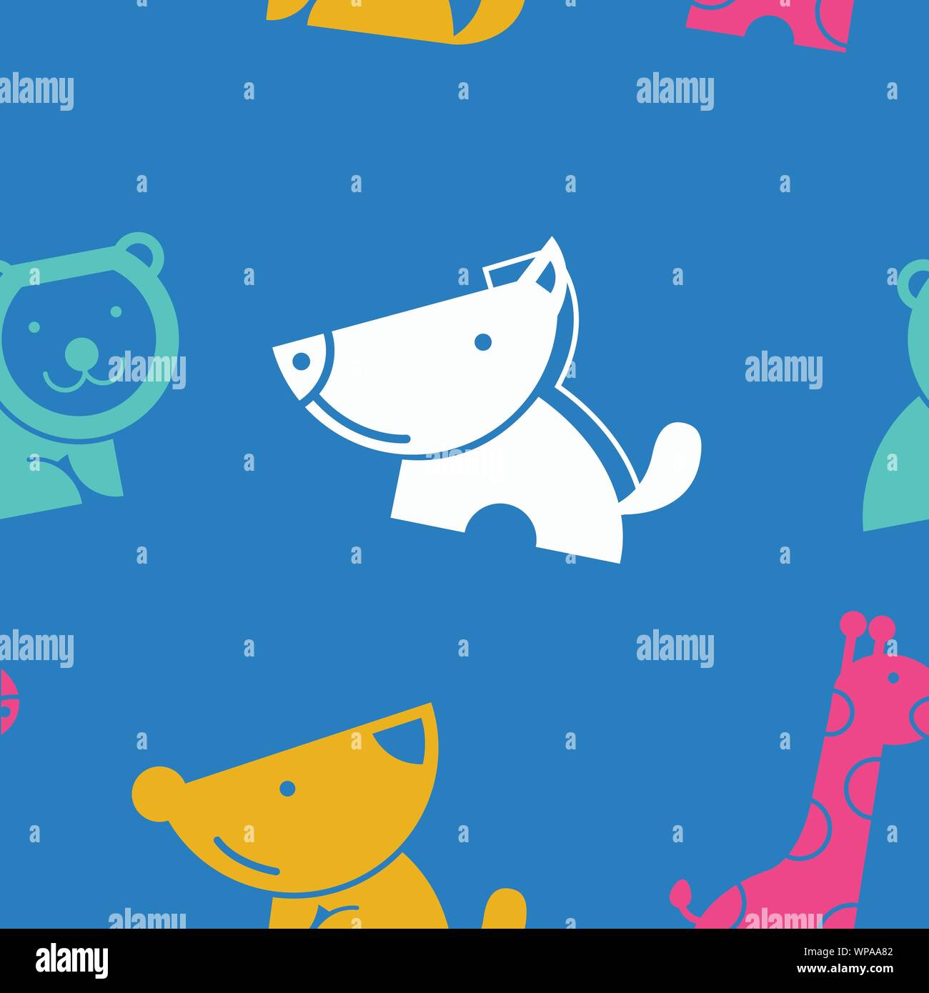 Africa wildlife seamless pattern with bright color in blue background ...