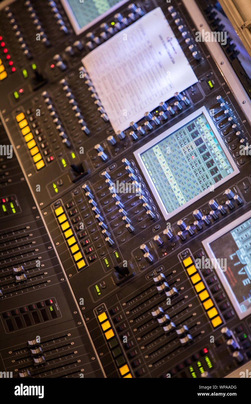 Close up shot of a sound equalizer in a music studio Stock Photo - Alamy