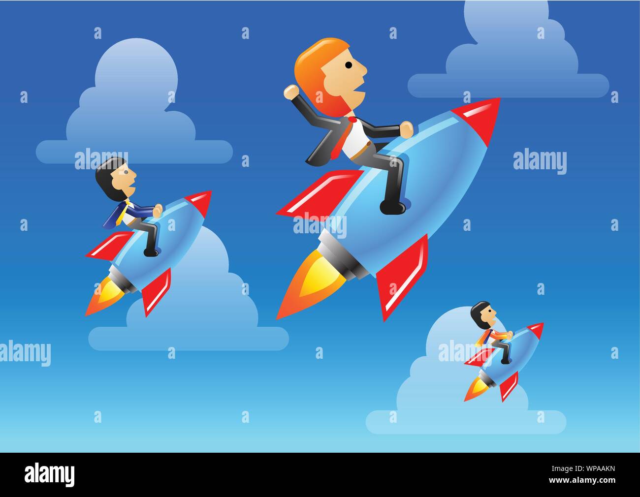 Business man and team ride rocket to lead his business and organization ...