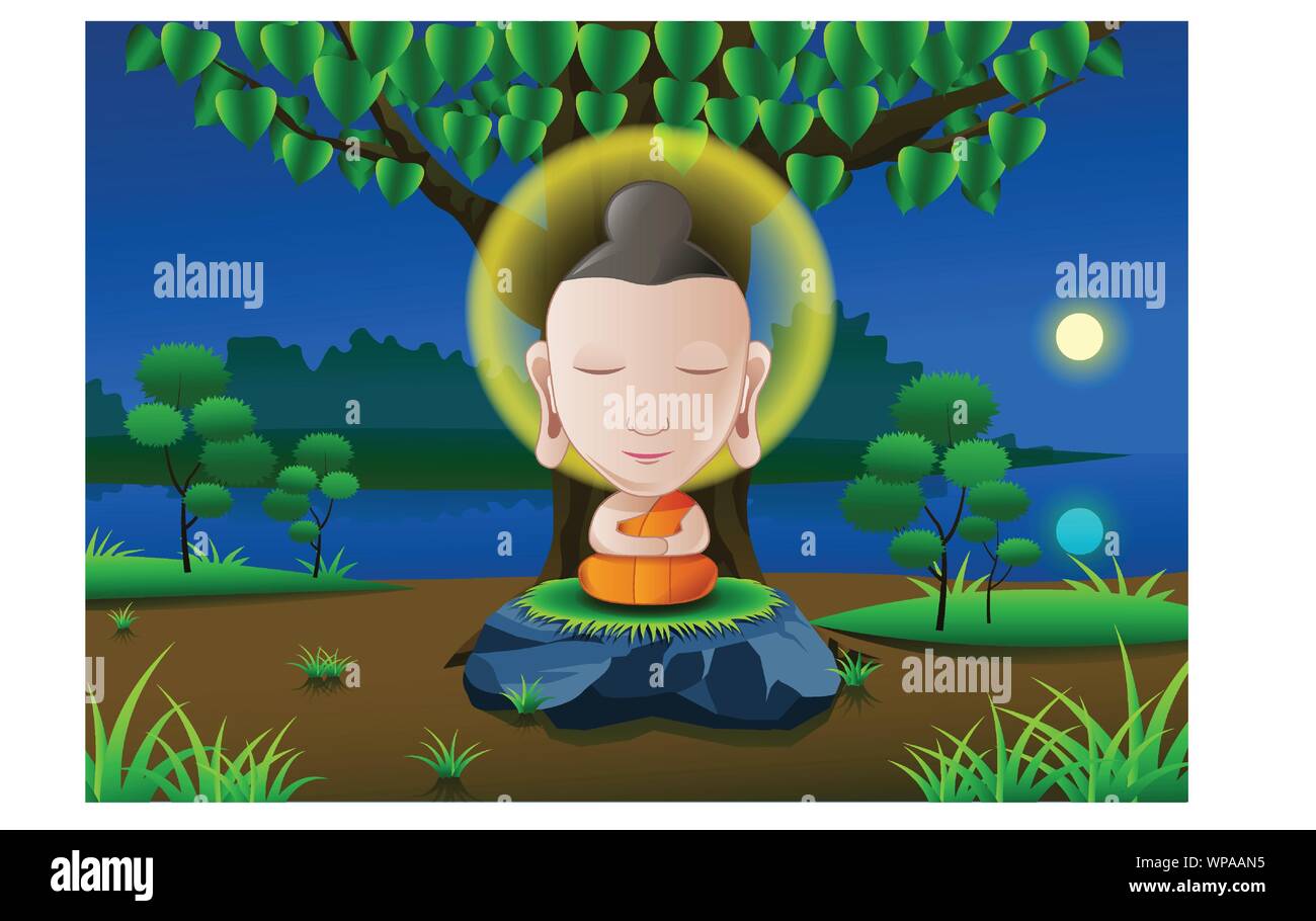 Buddha meditating under the bodhi tree Stock Vector Images - Alamy
