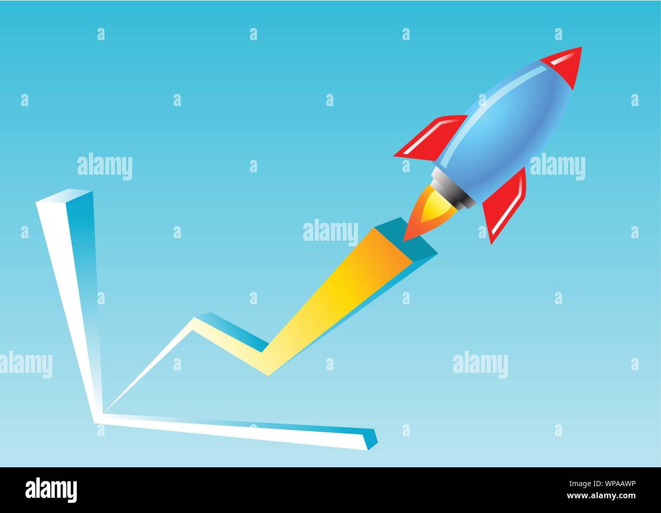 blue and red rocket fly over the chart graph means business and ...